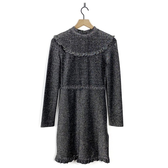 Maje | Dresses | Maje Rister Metallic Gun Metal Ruffle Mini Dress ...